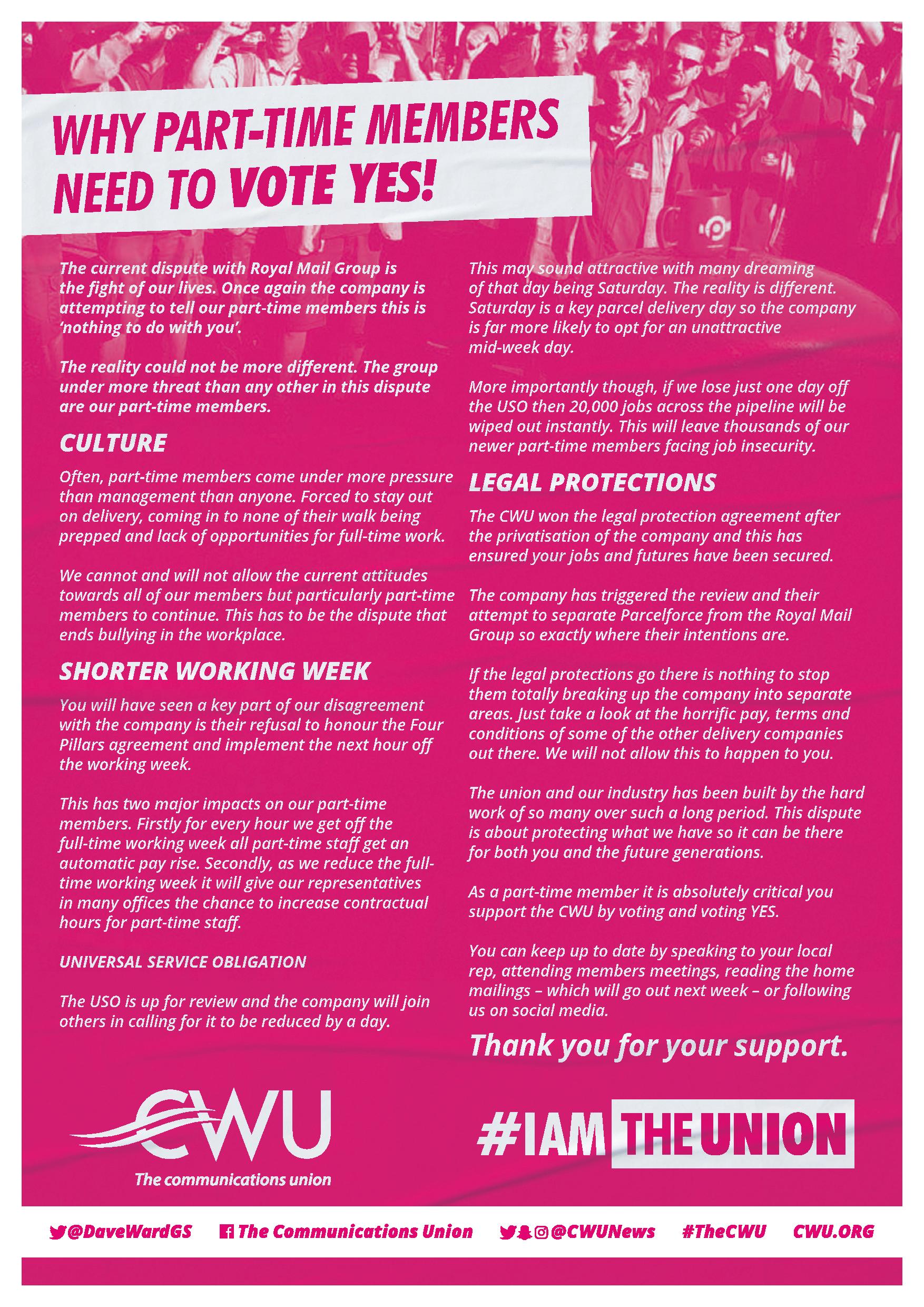 Why Part-Time Members Need To Vote Yes! | CWU North West Region